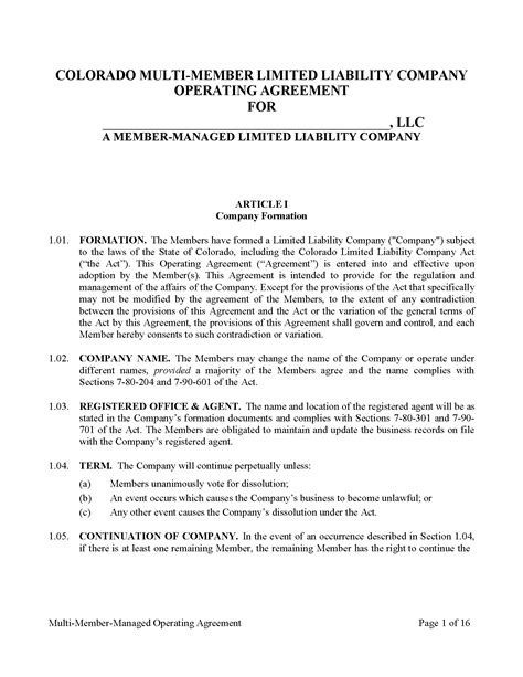 Free Colorado Multi Member Operating Agreement Templates 5