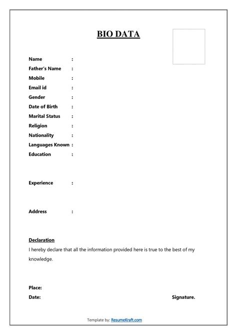 20 Sample Bio Data Formats For Job Pdf Word Free Download Blank Biodata Form Download Word
