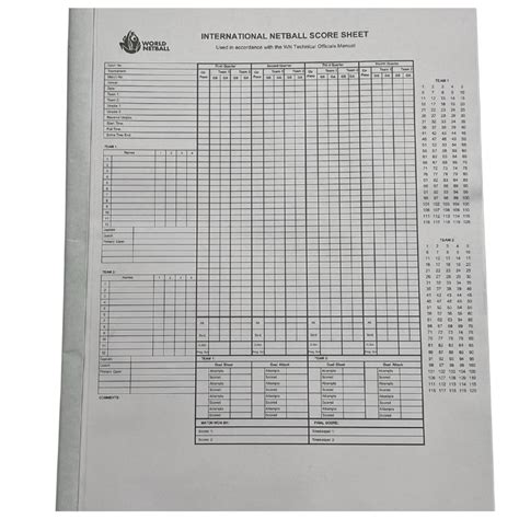 International Netball Scoresheet Netball New Zealand Shop