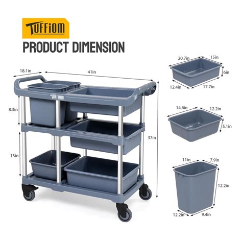 Tuffiom 3 Tier 41 X 18 Plastic Utility Cartbussing Cart Gray