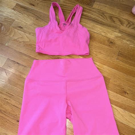 Hot Pink Alo Set — Real Bra Tank And Biker Shorts — Depop