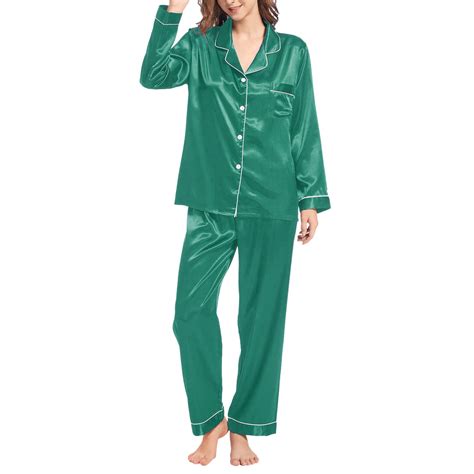 Green Women Pajama Sets Womens Silk Like Pajamas Long Sleeve Set Two