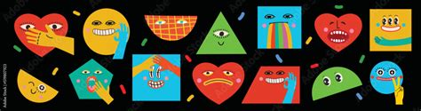 Collection Of Round Square Triangular And Heart Shape Abstract Comic