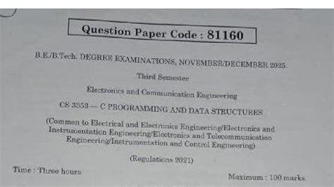 Cs3353 C Programming And Data Structures Nov Dec 2025 Exam Paper Studocu