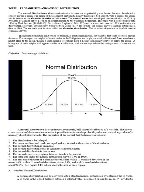 Determining Probabilities Pdf Normal Distribution Probability
