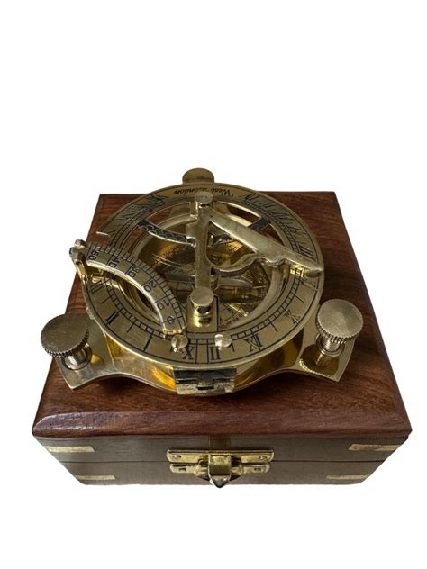 Brass Sundial Compass Nautical Maritime Antique Vintage Style With Box