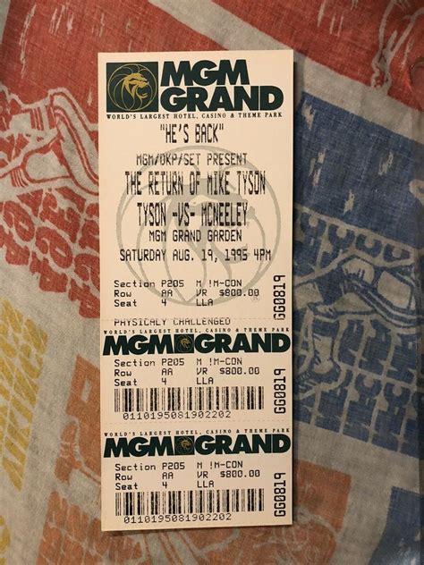 Vintage 1995 Full Boxing Ticket Mike Tyson Mcneeley Mgm Hes Back Nr