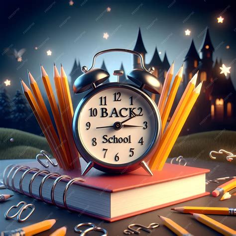 School Clock In A Fantasy Landscape Premium Ai Generated Image