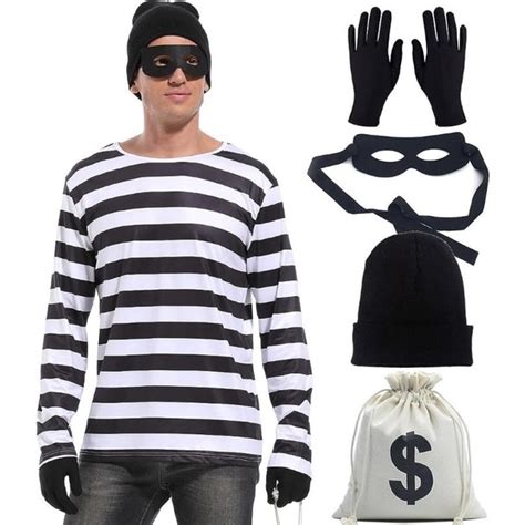 No Brand Other Mens Robber Costume Black And White Shirt Thief