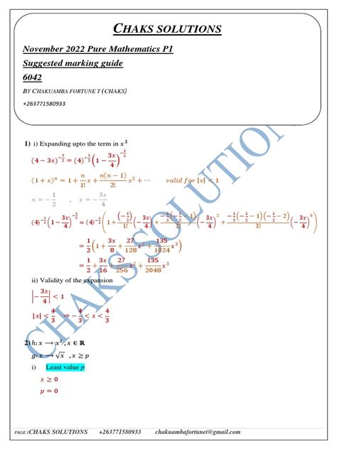 2022 Chaks Pure Maths P1 Marking Guide 1 Pdf