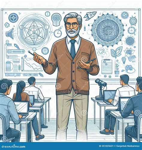 Indian Professor Teaching A Class Insightful White Background Stock