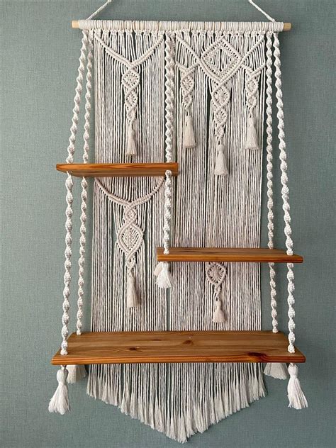 Multideck And Practical Macrame Shelf Hanging Plant Shelves Macrame Wall