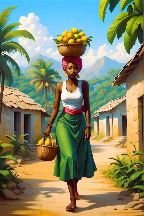 Haitian Woman Carrying Fruit Basket Instant Digital Download Etsy