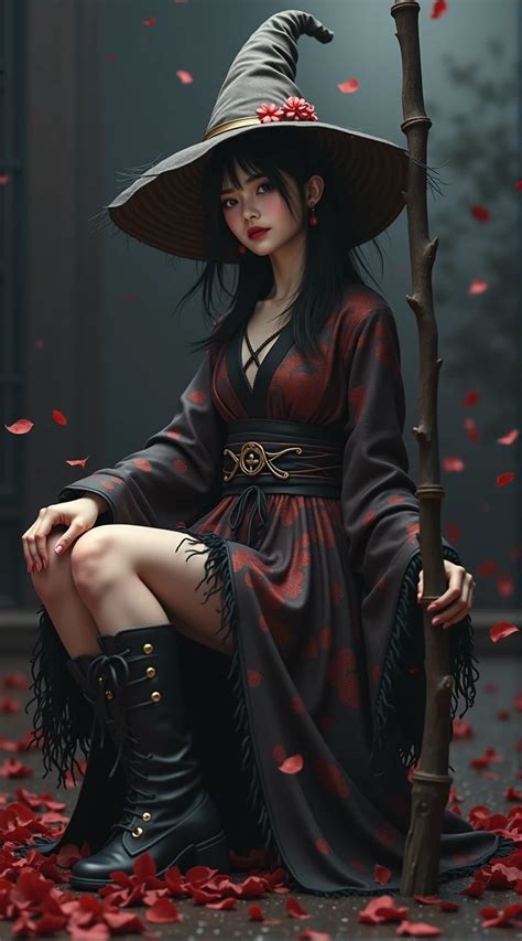 Upper Thighs Shot1a Young Japanese Witch In A Gothic Witch Outfit