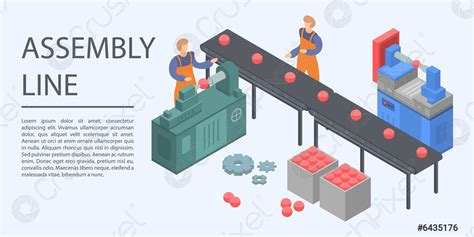 Assembly Line Concept Banner Isometric Style Stock Vector 6435176 Crushpixel