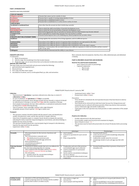 Mtap Parasitology Notes Filled Out Pdf Parasitism