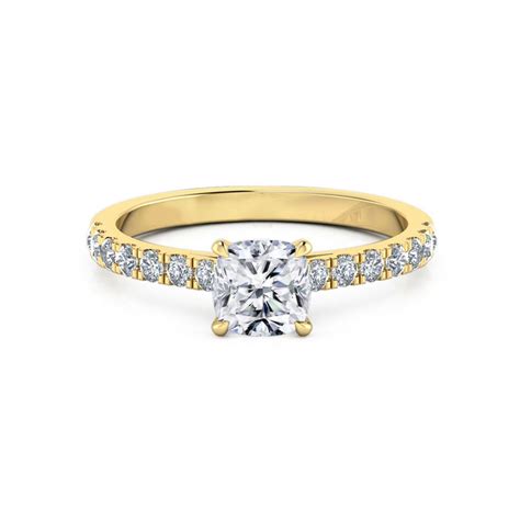 Cushion Cut Engagement Ring On A Pave Band Temple And Grace Usa
