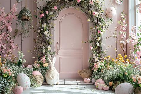 Easter Bunny Photo Backdrop Door Floral Arch Backdrop Brp11 339