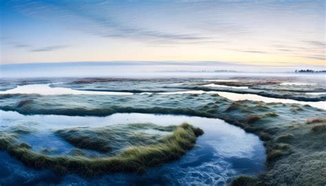 Premium Photo Ocean Shoreline Grass Fields In Winter With Beautiful Natural Landscape