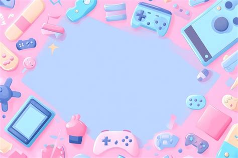 Pastel Colored Game Controllers And Accessories On Pink And Blue
