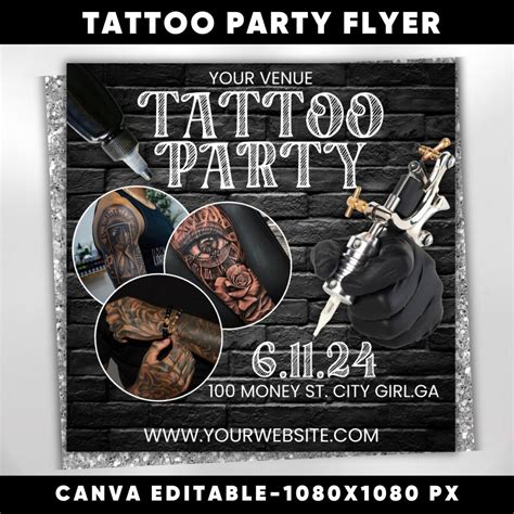 Tattoo Party Flyer Animated Tattoo Party Invitation Tattoo Artist