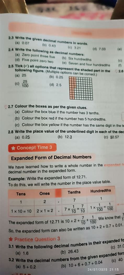 23 Write The Given Decimal Numbers In Words A 007 B 043 C 321
