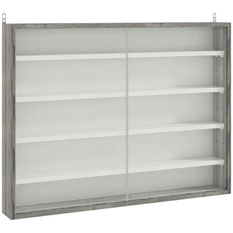 Homcom 5 Tier Wall Display Shelf Unit Cabinet W Shelves Glass Doors Grey Wood £5513 Picclick Uk