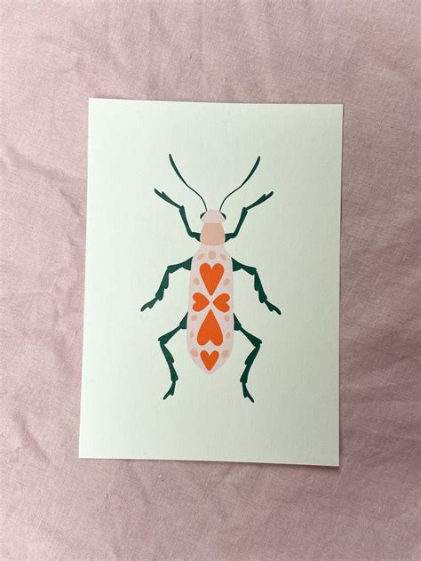 Love Bug Beetle Illustration Mini Print A6 Postcard Valentines