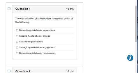 Solved Question 1 10 Pts The Classification Of Stakeholders