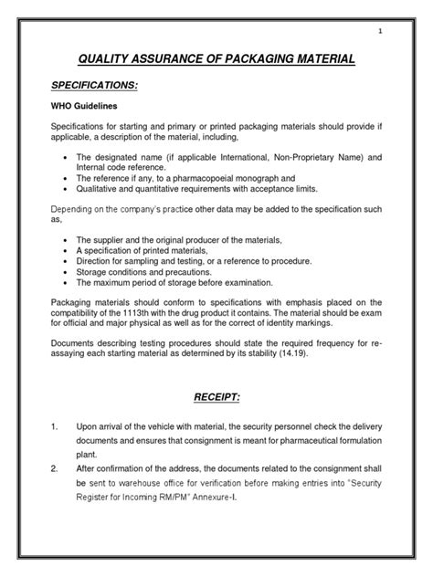 Ensuring Quality Through Rigorous Packaging Material Specifications