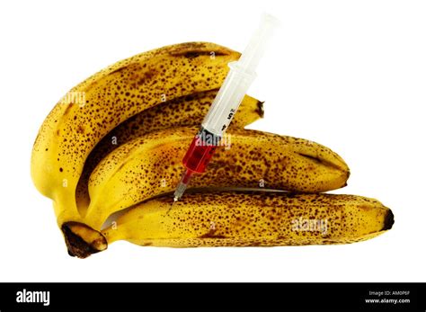 Syringe In Yellow Bananas Gm Ogm Food Genetic Modificarion Genetically