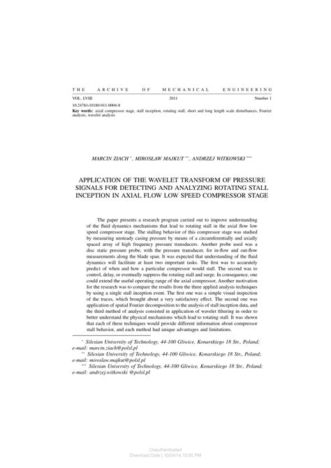 Pdf Application Of The Wavelet Transform Of Pressure Signals For