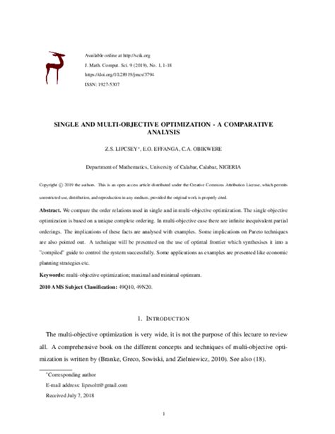 Pdf Single And Multi Objective Optimization A Comparative Analysis