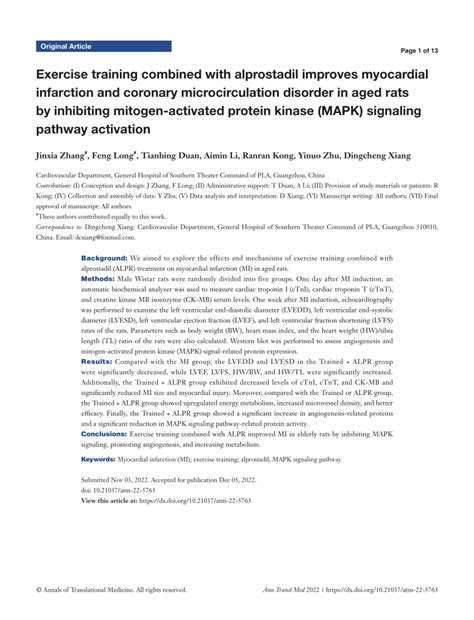 Pdf Exercise Training Combined With Alprostadil Improves Myocardial
