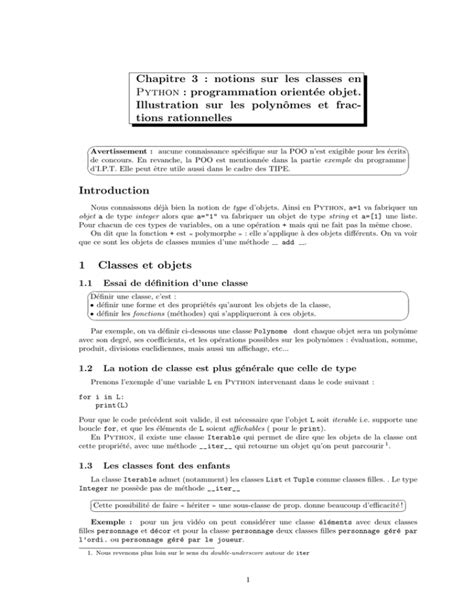 Chapitre 3 Notions Sur Les Classes En Python