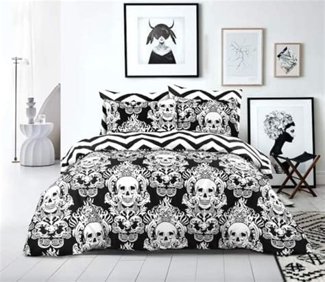 Mk Home Textile Super King Size Duvet Cover Set Black Skull Reversible