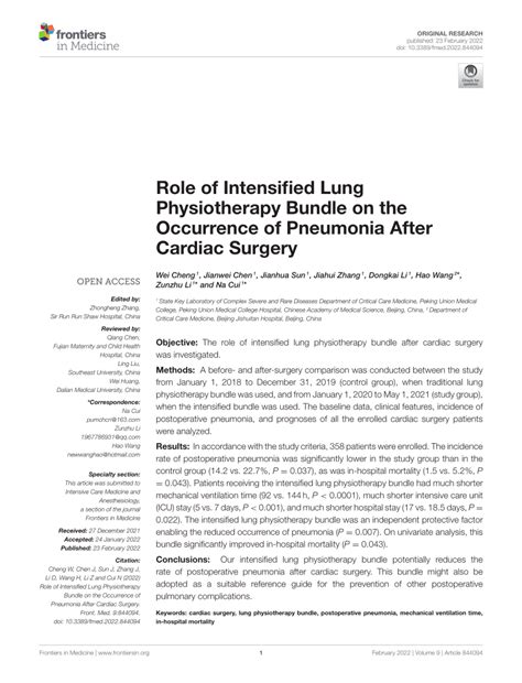 Pdf Role Of Intensified Lung Physiotherapy Bundle On The Occurrence