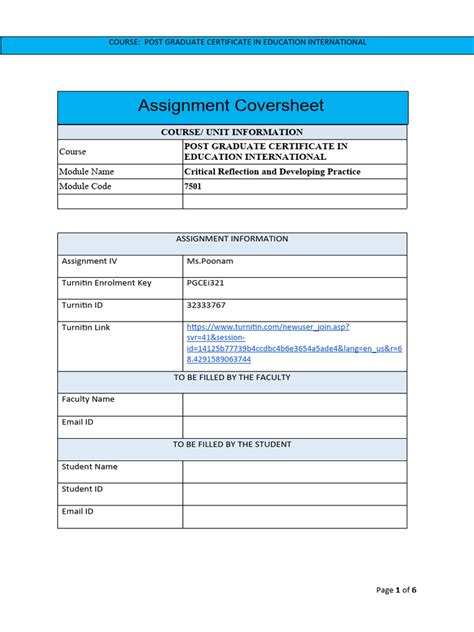 7501 Assignment Coversheet Pdf Reflective Practice Critical Thinking