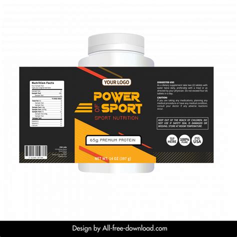 Protein Powder Labels Template Elegant Contrast Vectors Images Graphic