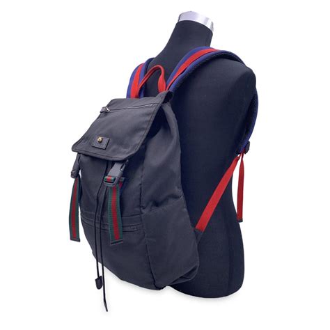 Gucci Black Techno Canvas Web Stripe Sherry Line Backpack Bag For Sale