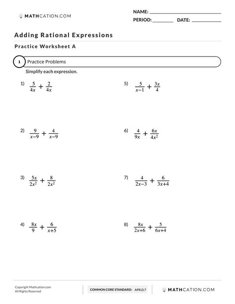Adding Rational Expressions Worksheet Examples And Practice