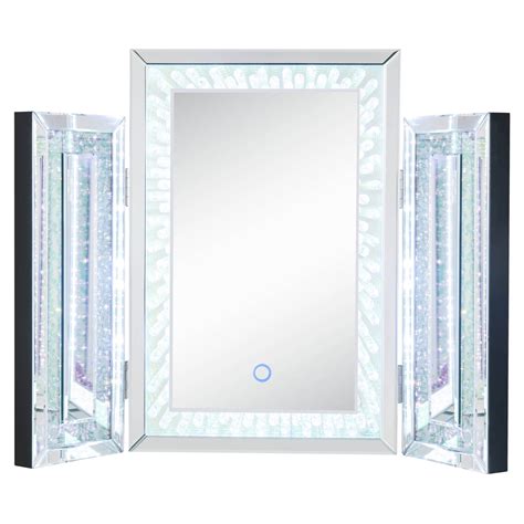 Acme Nysa Mirror With Led In Mirrored And Faux Crystals