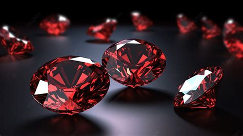 Diamantes Rojos Brillantes Sobre Un Fondo Negro En Representación 3d