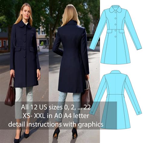 Elegant Dress Coat Sewing Pattern Pdf Long Sleeve Winter Coat