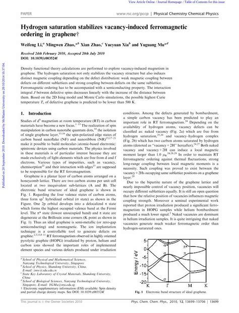 Pdf Hydrogen Saturation Stabilizes Vacancy Induced Ferromagnetic