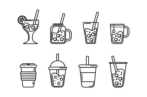 Premium Vector A Set Of Cold Drink Outline Illustration