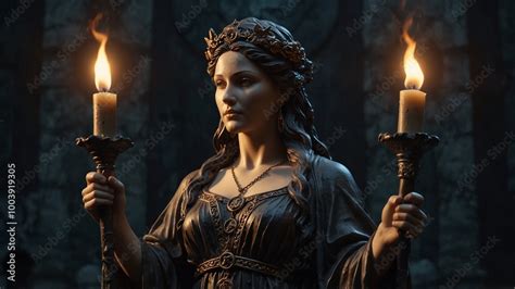 A Serene Statue Of Hecate Goddess Of Magic And Witchcraft Standing At
