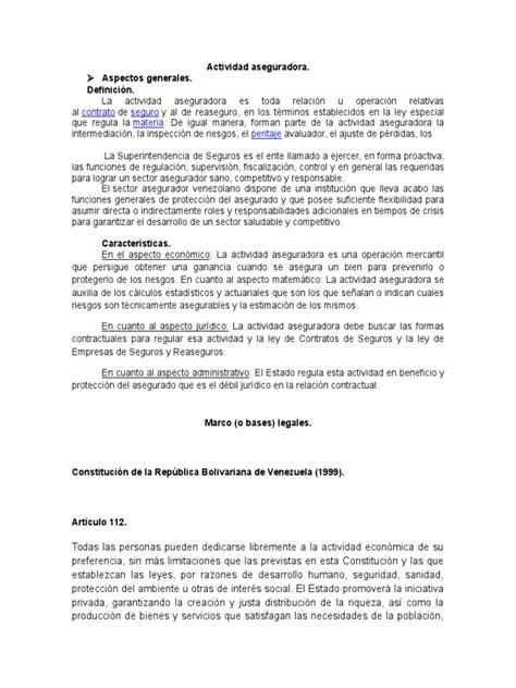 Actividad Aseguradora De Venezuela Pdf Seguro Economias