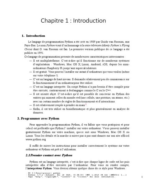 Chapitre 1 Introduction À Python Pdf Python Langage De Programmation Programmation