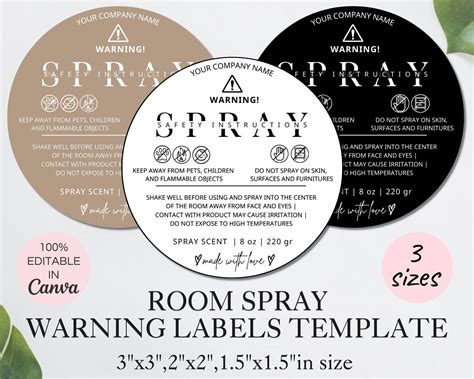 Room Spray Warning Label Template Editable Spray Caution Label
